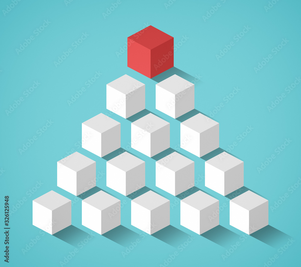 Red cube on top followed by many smaller white cubes in a pyramid ...