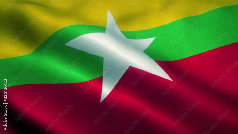 Myanmar flag waving in the wind. National flag of Myanmar. Sign of ...