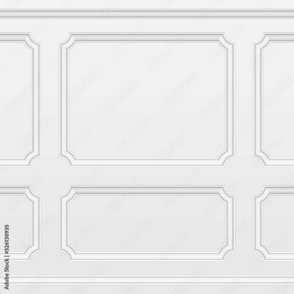 White wall with moulding frames seamless background. Moulding panels ...