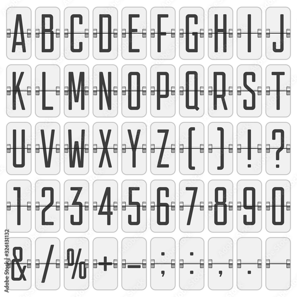 Realistic flip Alphabet and numbers. Flip board font set, mechanical ...