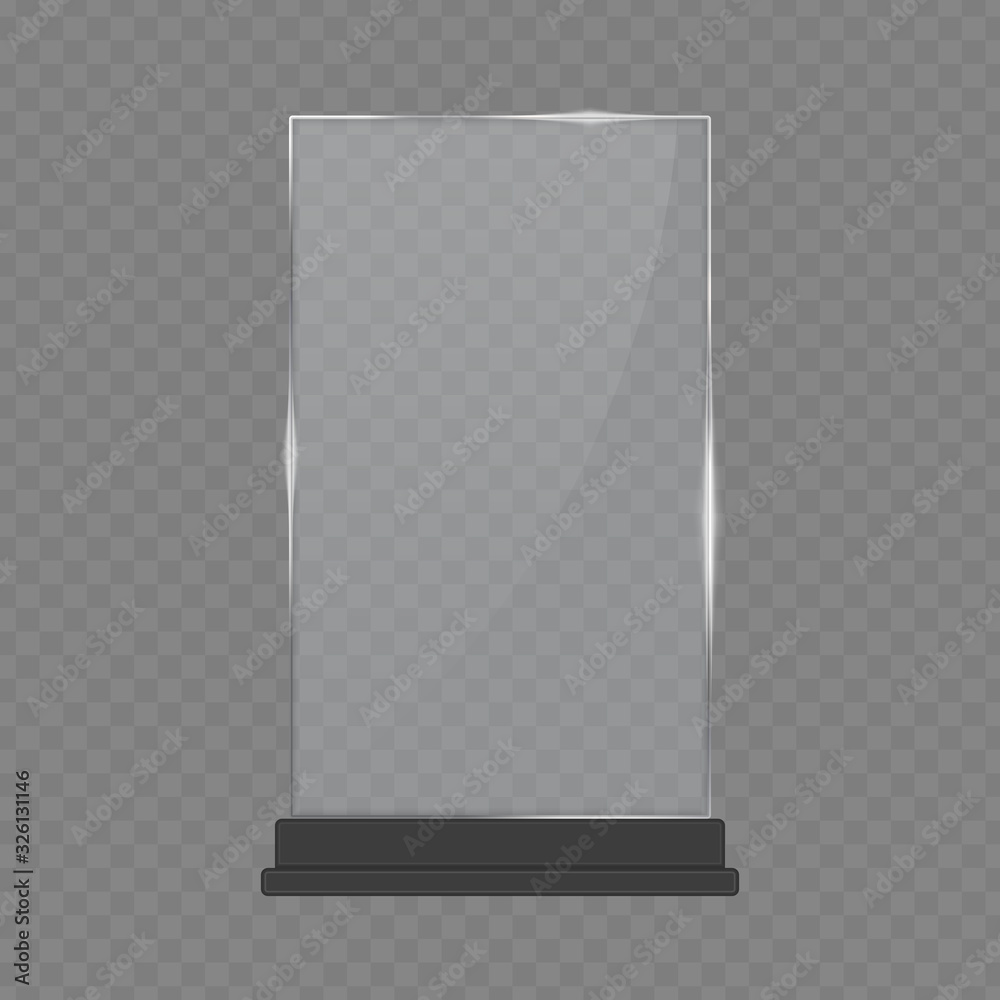 Transparent glass award, trophy glass table display. Plastic clear ...