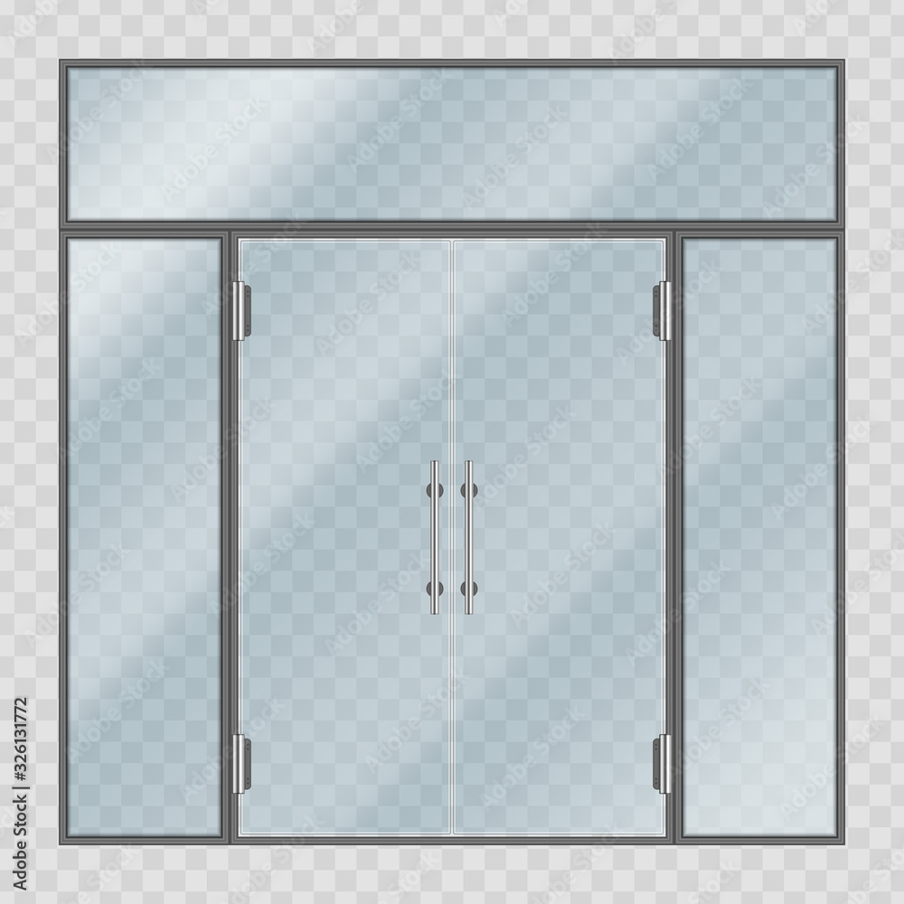 Glass entrance door in realistic style. Shopping center mall entrance ...