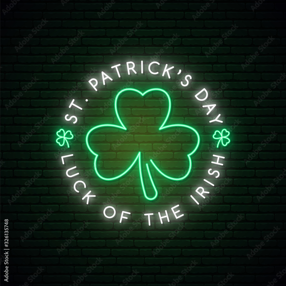 Green shamrock neon sign. Vector design for web banner, logo, emblem ...