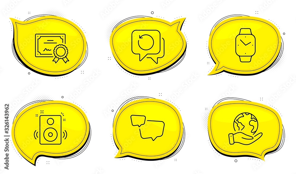 Speech bubble sign. Diploma certificate, save planet chat bubbles ...