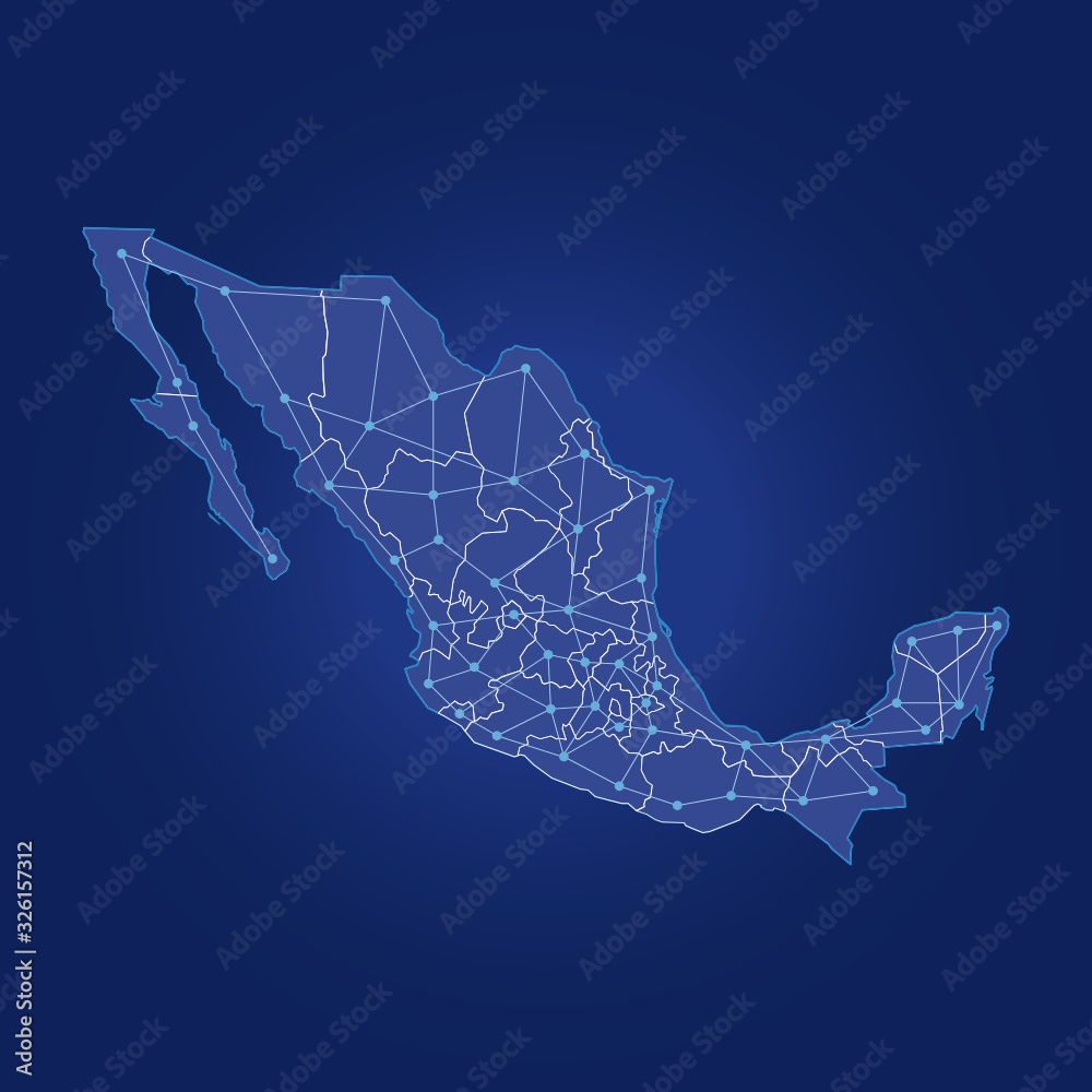 mexico map dot links, distribution routes Stock Vector | Adobe Stock