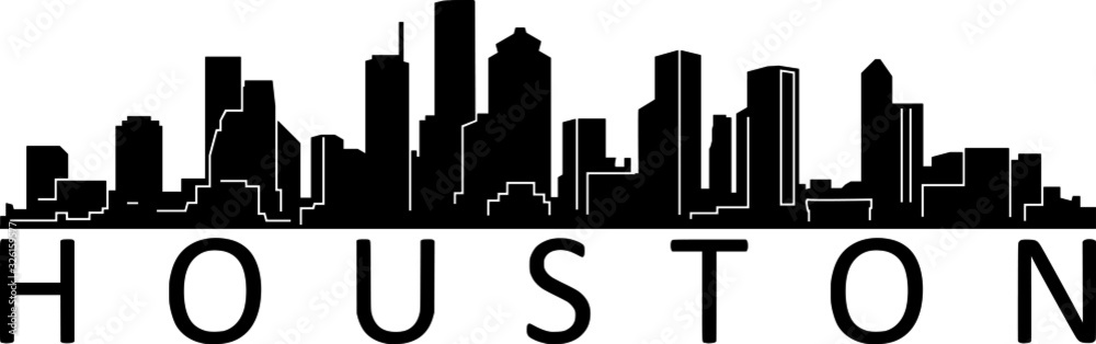 Houston Skyline City Outline Skyline Silhouette Vector Illustration ...