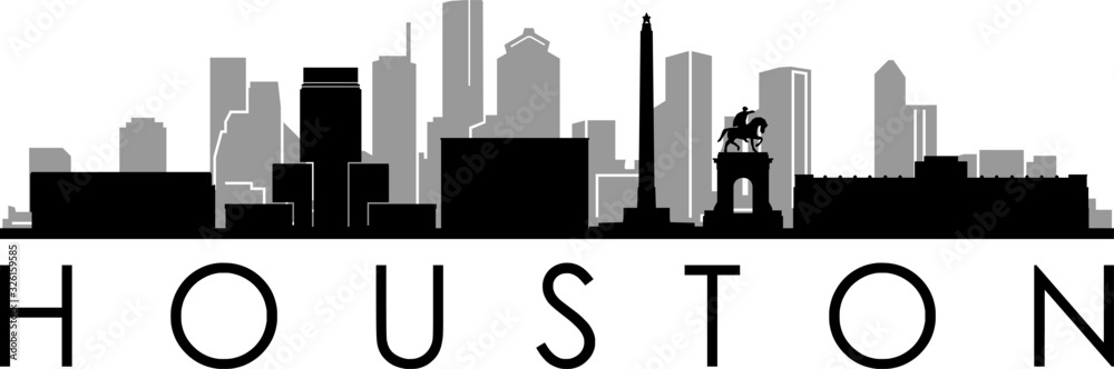 Houston Skyline City Outline Skyline Silhouette Vector Illustration ...