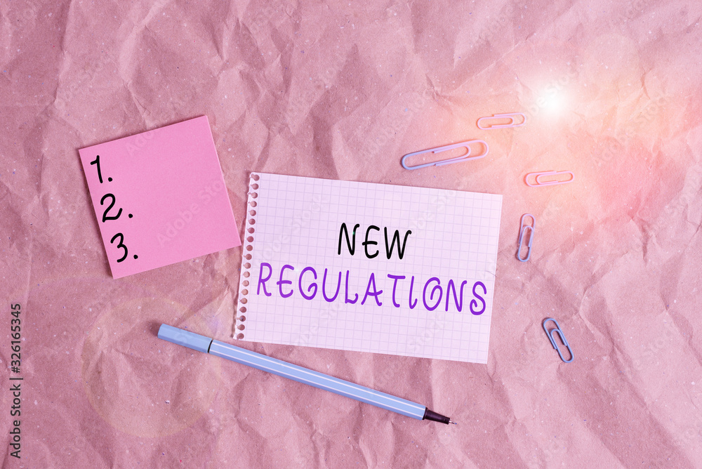 Word writing text New Regulations. Business photo showcasing rules made ...