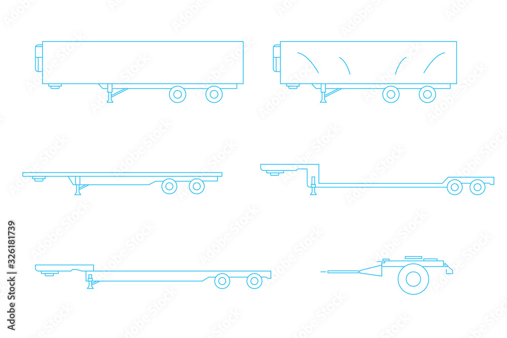 flatbed set. truck and trailer equipment. line icon logistic cargo ...