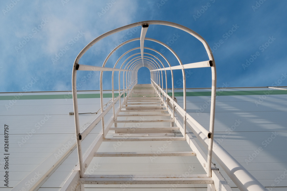 Stairway to Heaven. Religious concept. Blue sky. White metal staircase ...