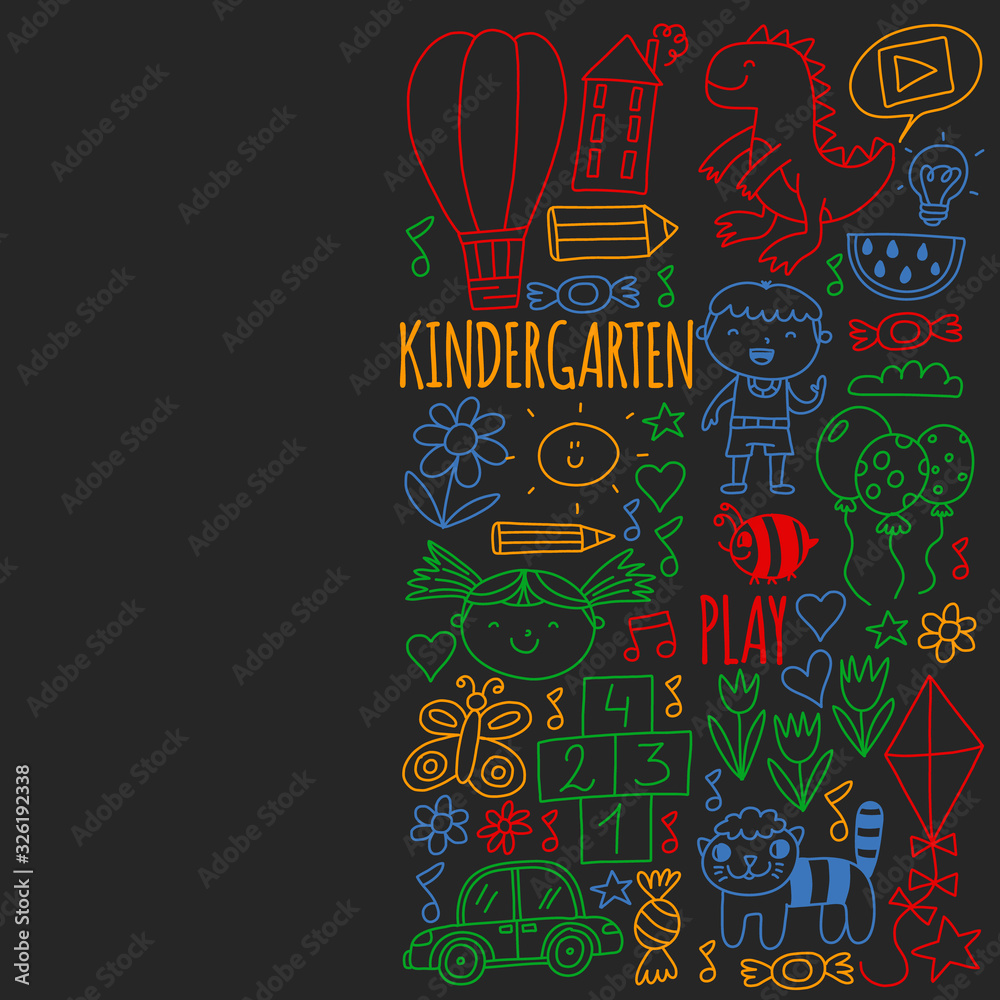 Vector pattern for kindergarten banners, posters with moon, planet ...