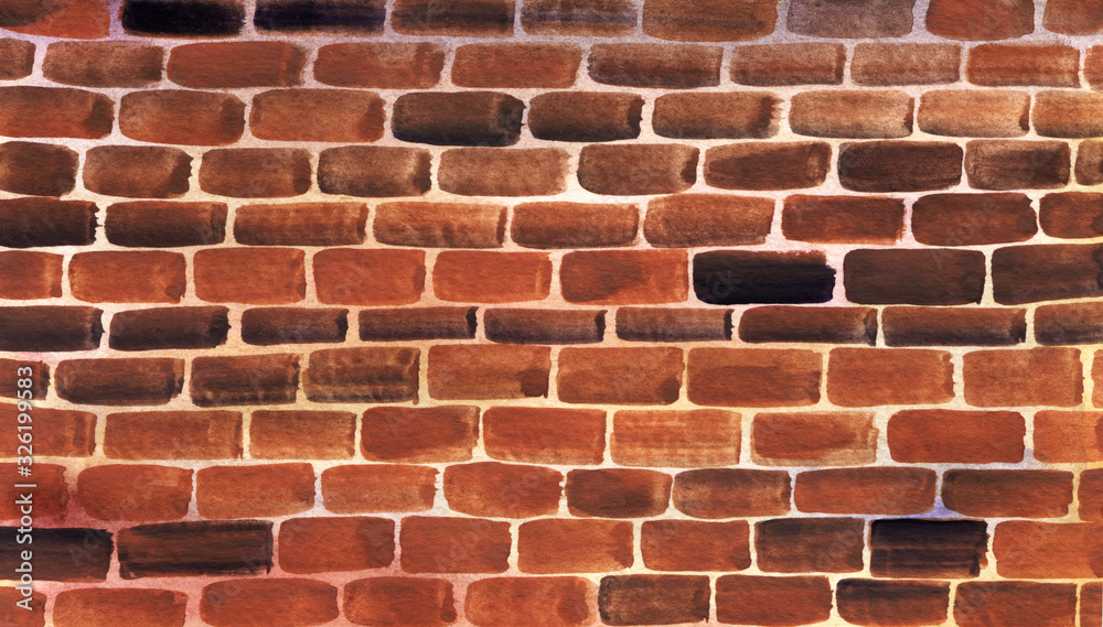 Watercolor old brick wall background. Abstract hand drawn illustration ...