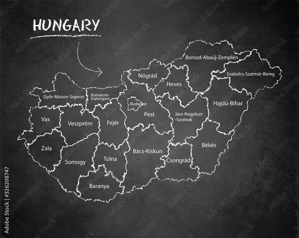 Hungary map administrative division, separates regions and names ...