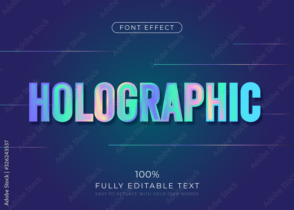 Holographic text effect. Editable font style Stock Vector | Adobe Stock