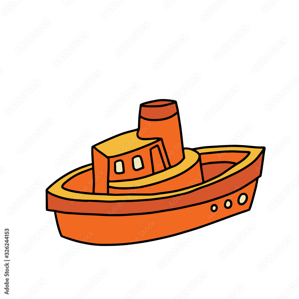 Funny toy boat in cartoon style on a white background. Children's toy ...