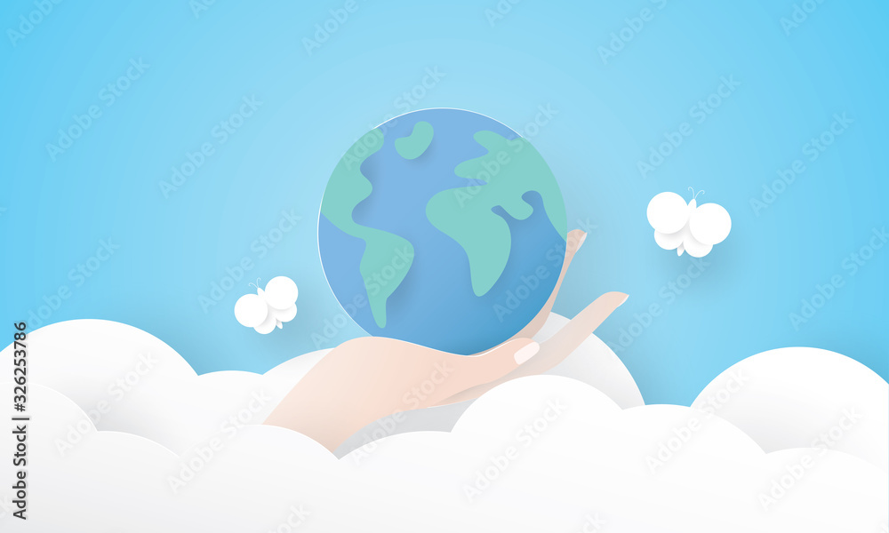 Paper art of beautiful hand holding earth, Earth Day, Environment ...
