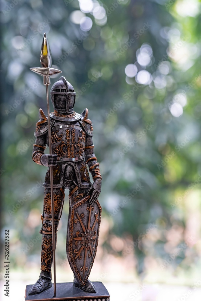 Medieval Knight Gothic Plate Armour with spear and shield on green ...