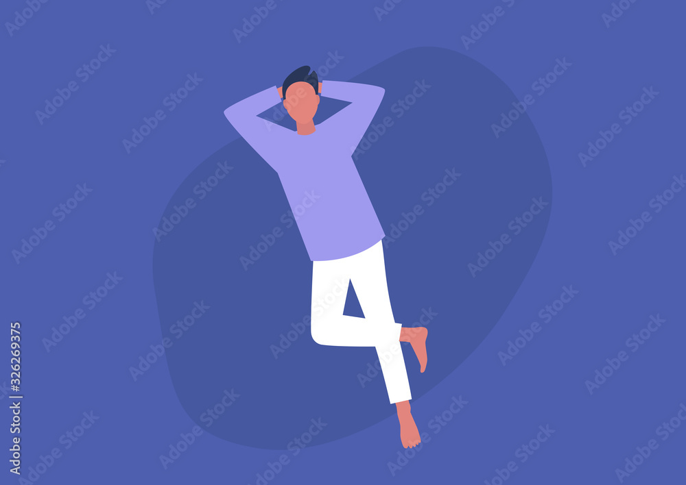 Young resting male character laying on back, relaxed atmosphere, chill ...
