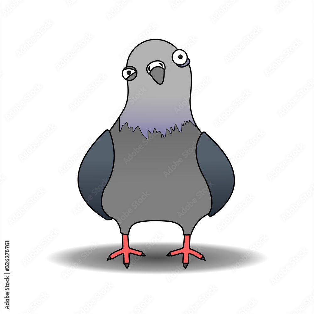 Pigeon, City Bird. Cartoon Funny Pigeon With A Suspicious Look. Crazy ...