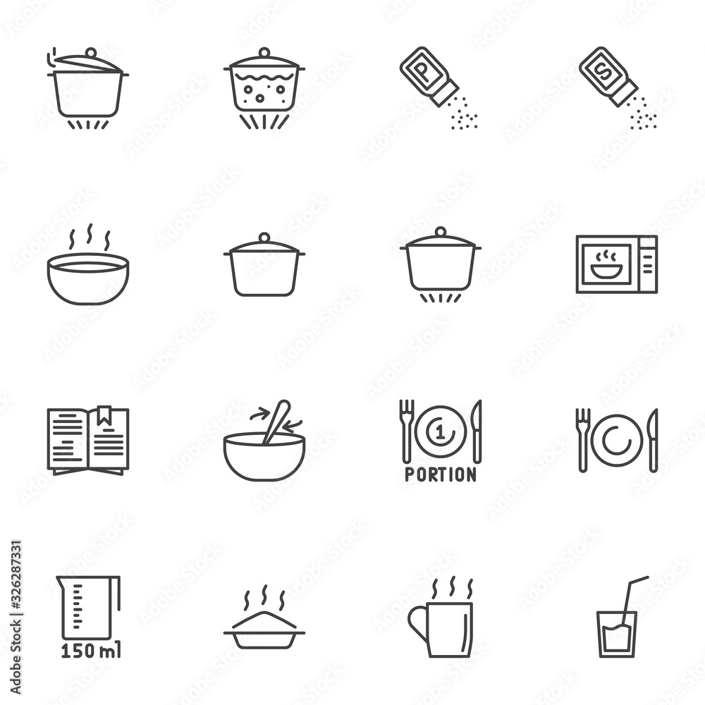 Vetor do Stock: Cooking and preparation line icons set. linear style ...