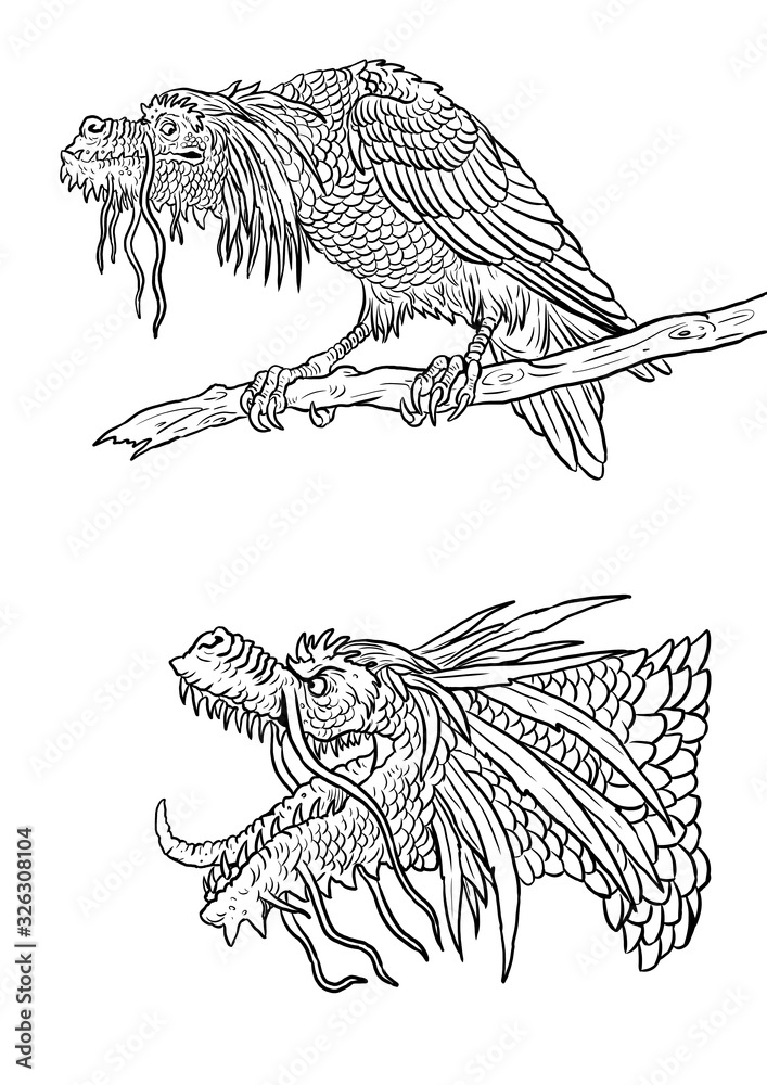 Japanese dragon coloring page. Outline illustration. Dragon drawing ...