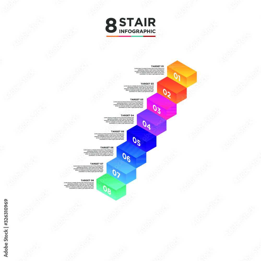 8 stair step timeline infographic element. Business concept with eight ...
