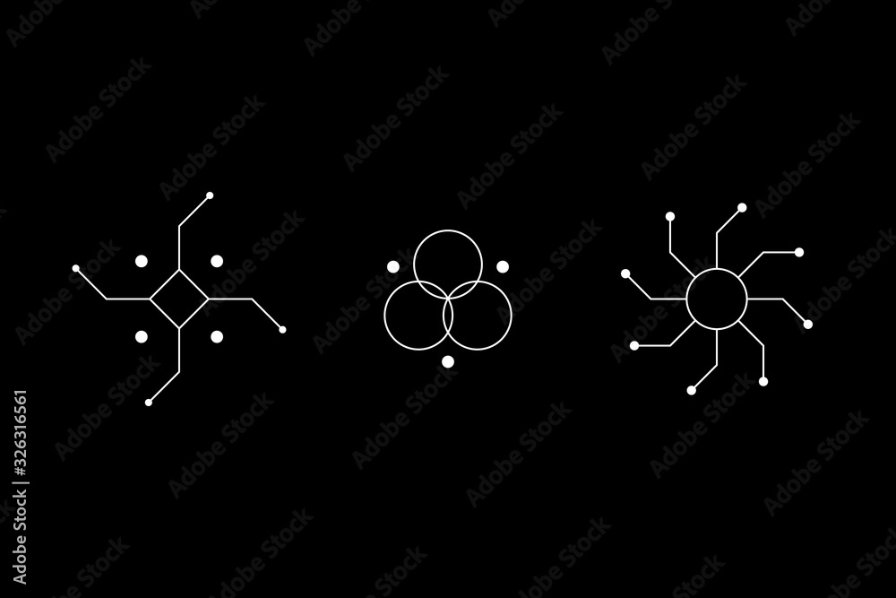 Magic geometry white various symbol set. Circle, square, rhombus ...
