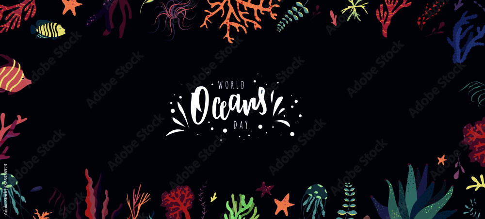 World Oceans day hand lettering text. Typography for logo, badge, icon ...