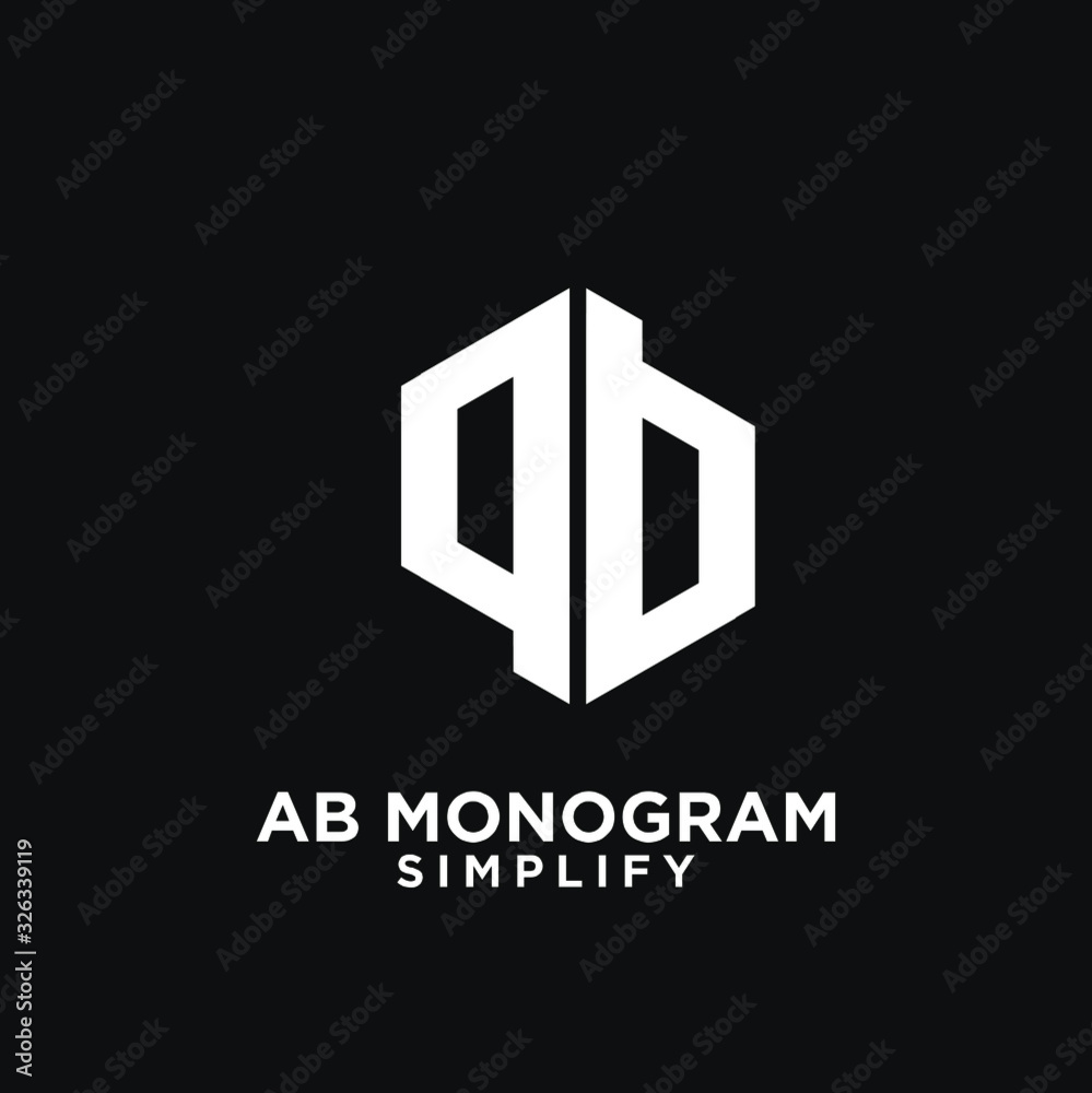 ab, ba, a b initial monogram hexagon letter white logo design with ...