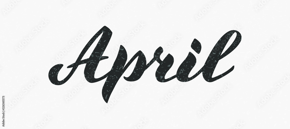 April month name. Handwritten lettering with flat flowers isolated on ...