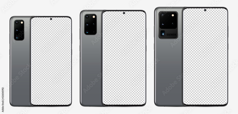 Front and back side smartphone diferent model and size. Mockup screen ...