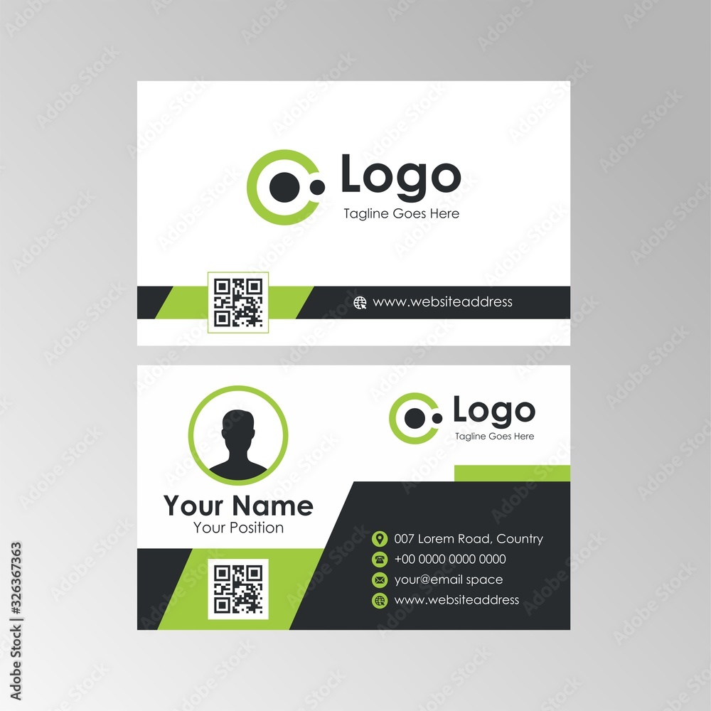 Simple flat business card with green and black color design ...