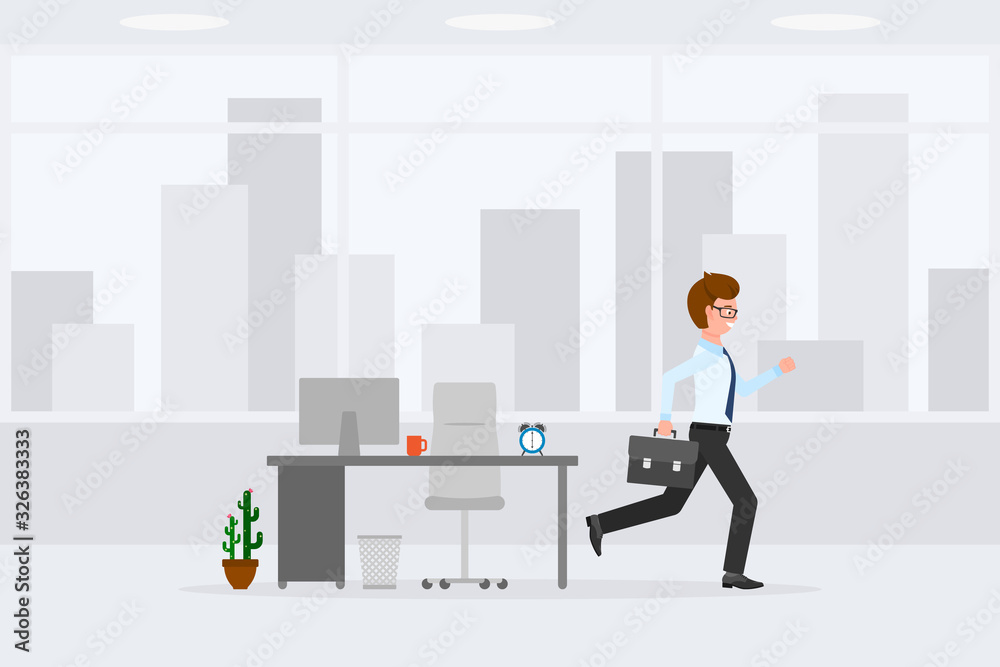 Young, adult man running away from office at the end of day vector ...
