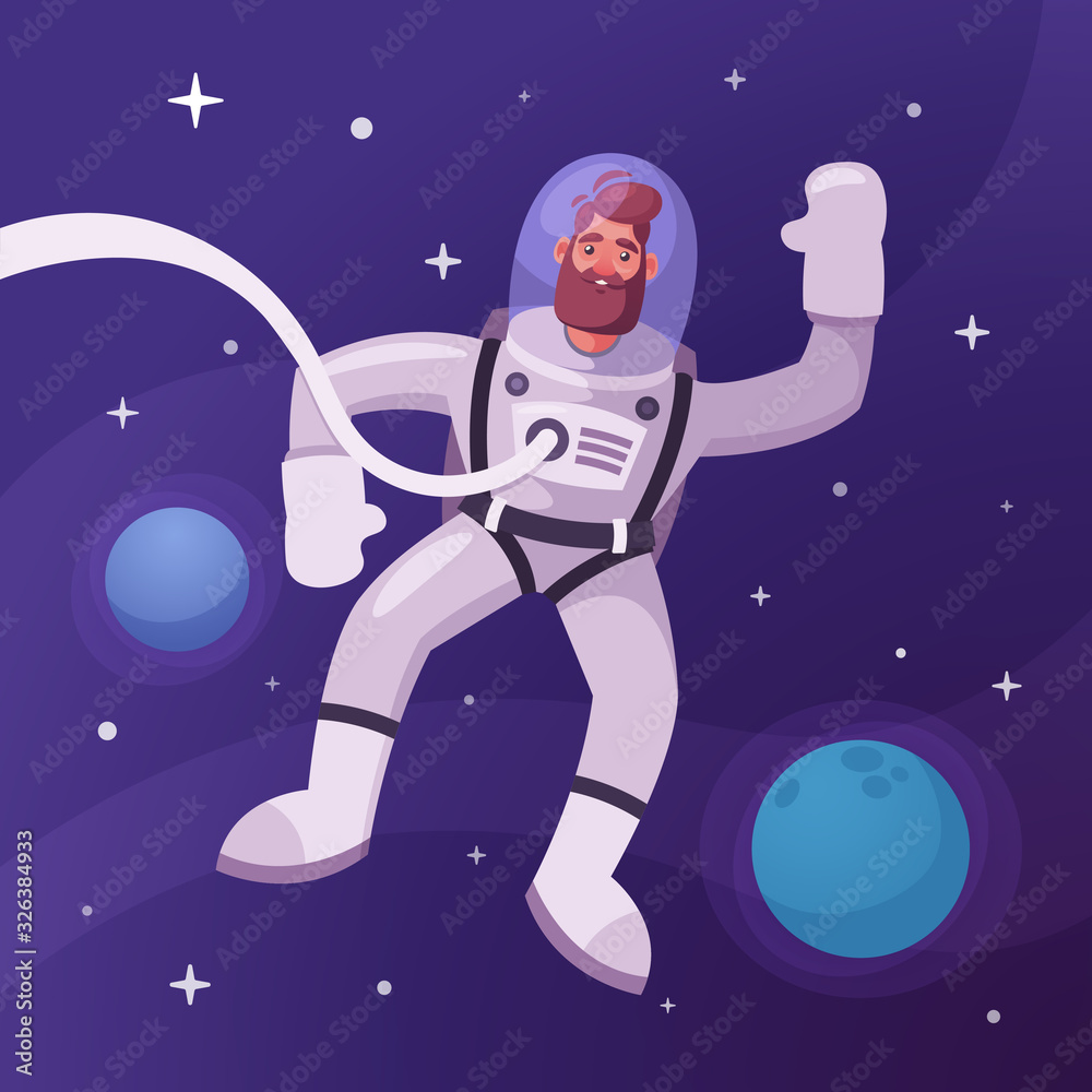 Astronaut character exploring outer space. Cartoon vector illustration ...