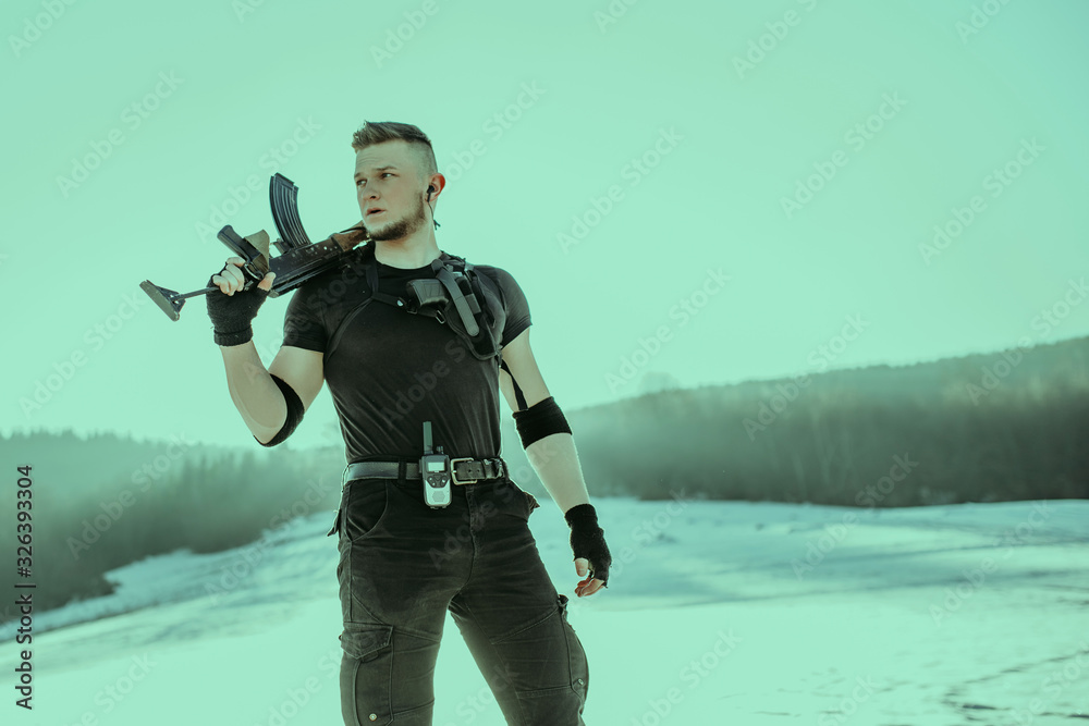Special forces soldiers with weapon take part in military maneuver. war ...
