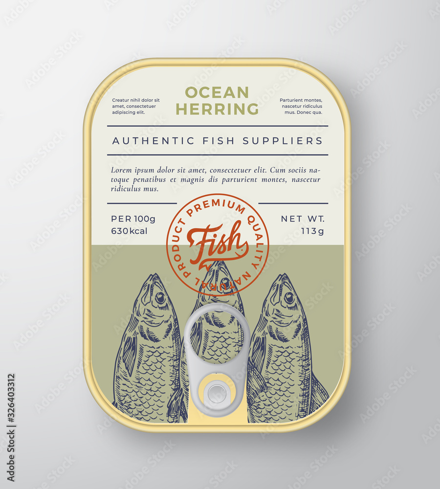 Canned Ocean Fish Abstract Vector Aluminium Container Packaging Design ...