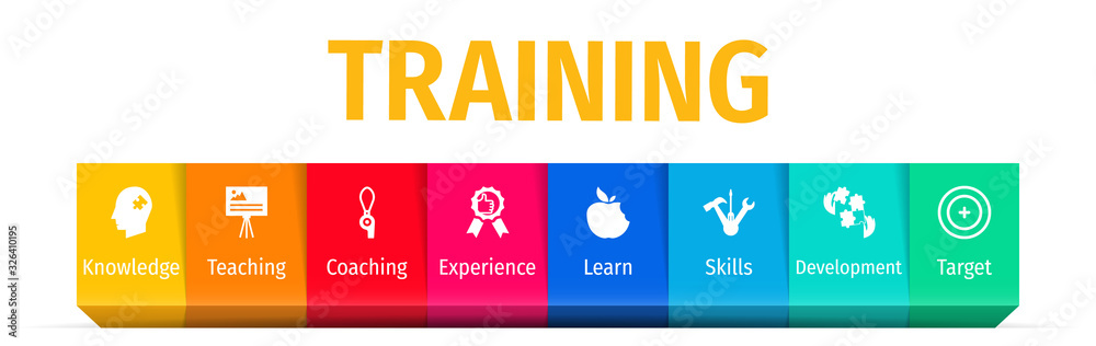 Training Flat Vector Icons. Training Vector Background with Icons ...