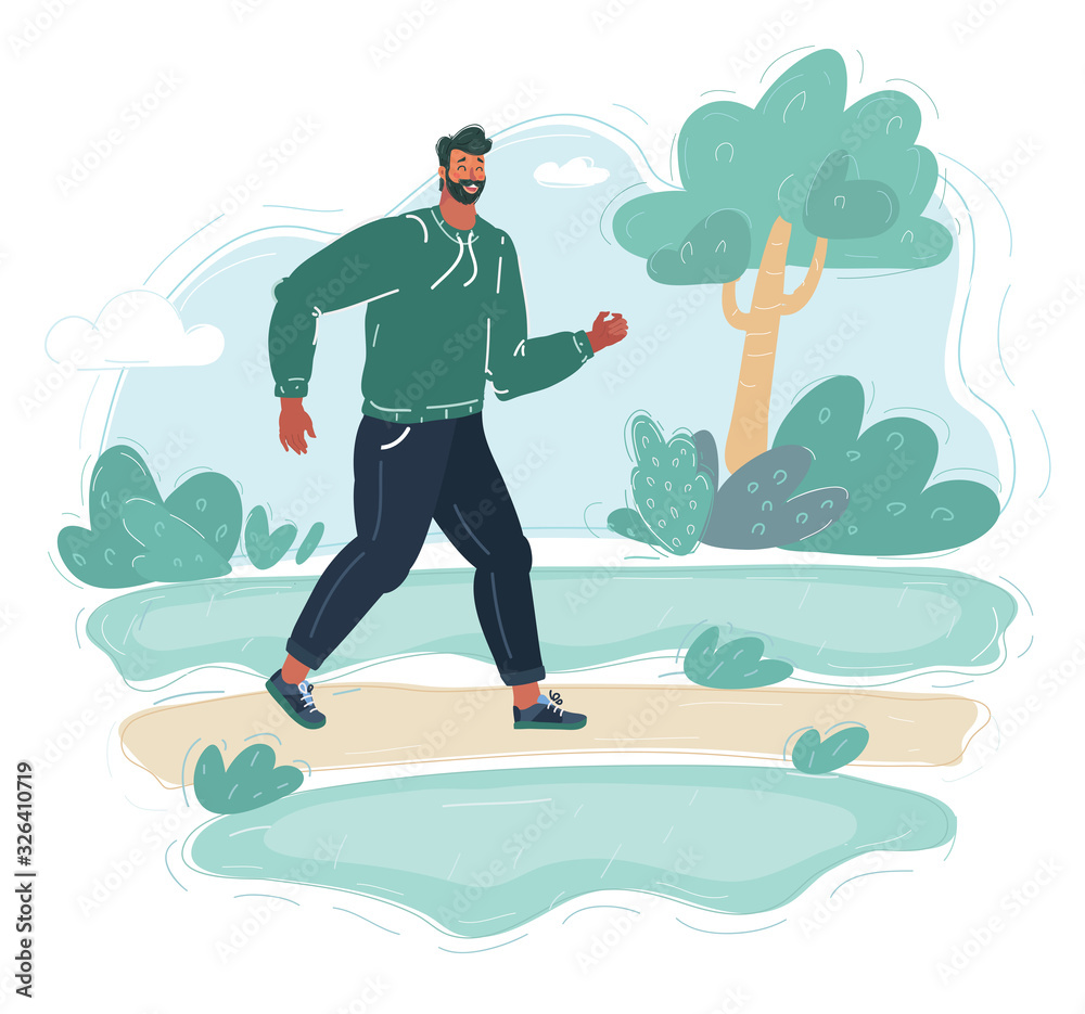Cartoon vector illustration of man walking in the park. Stock Vector ...