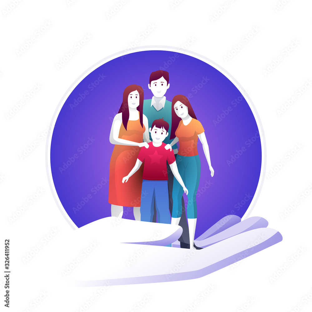 Family insurance serves family. Happy family are standing pose on the ...