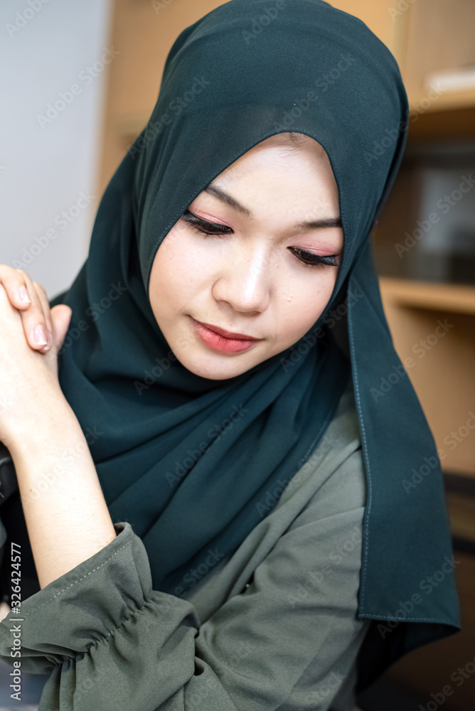 Face of beautiful muslim woman wearing hajab,portrait model posing ...