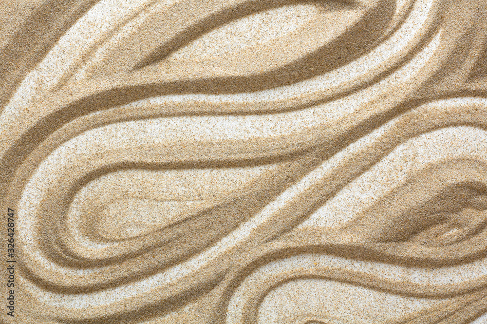 Drawings in the sand. Art therapy. Pattern of sand. Flat lay top view ...