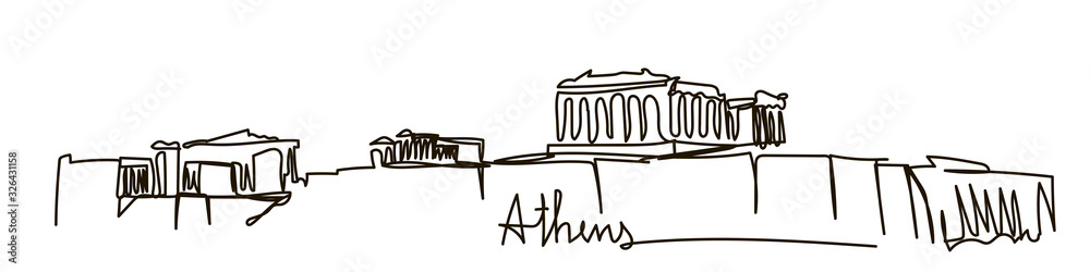 Panorama of Athens with Acropolis hill, Greece. One line style. Simple ...
