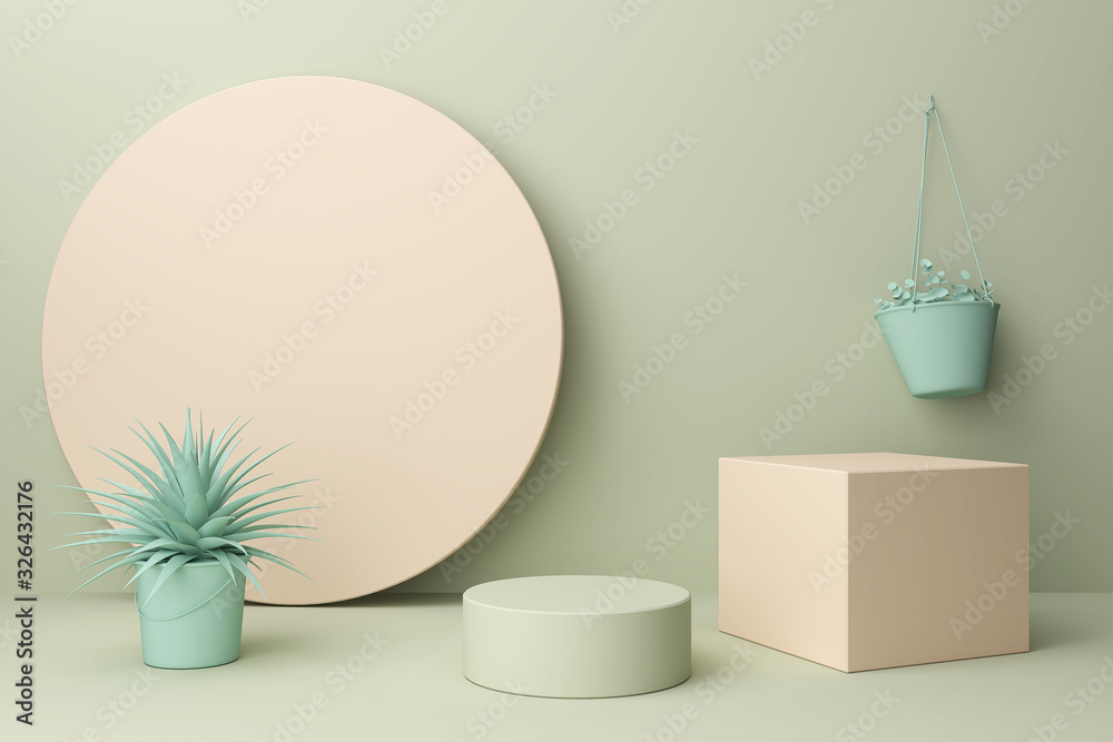 Abstract mock up pastel color Scene, pink geometric shape podium ...
