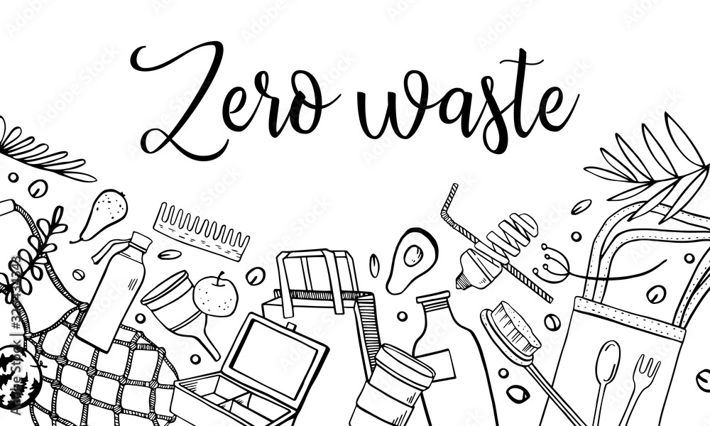 Zero waste composition. Containers, bottles, eco bags, objects, food ...
