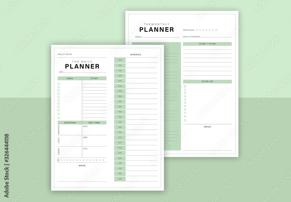 Green Planner Layout Set Stock Template | Adobe Stock