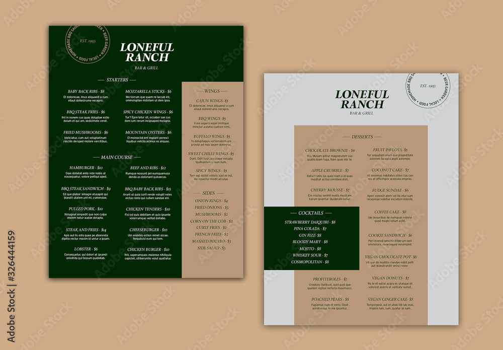 Green and Brown Menu Layout Set Stock Template | Adobe Stock