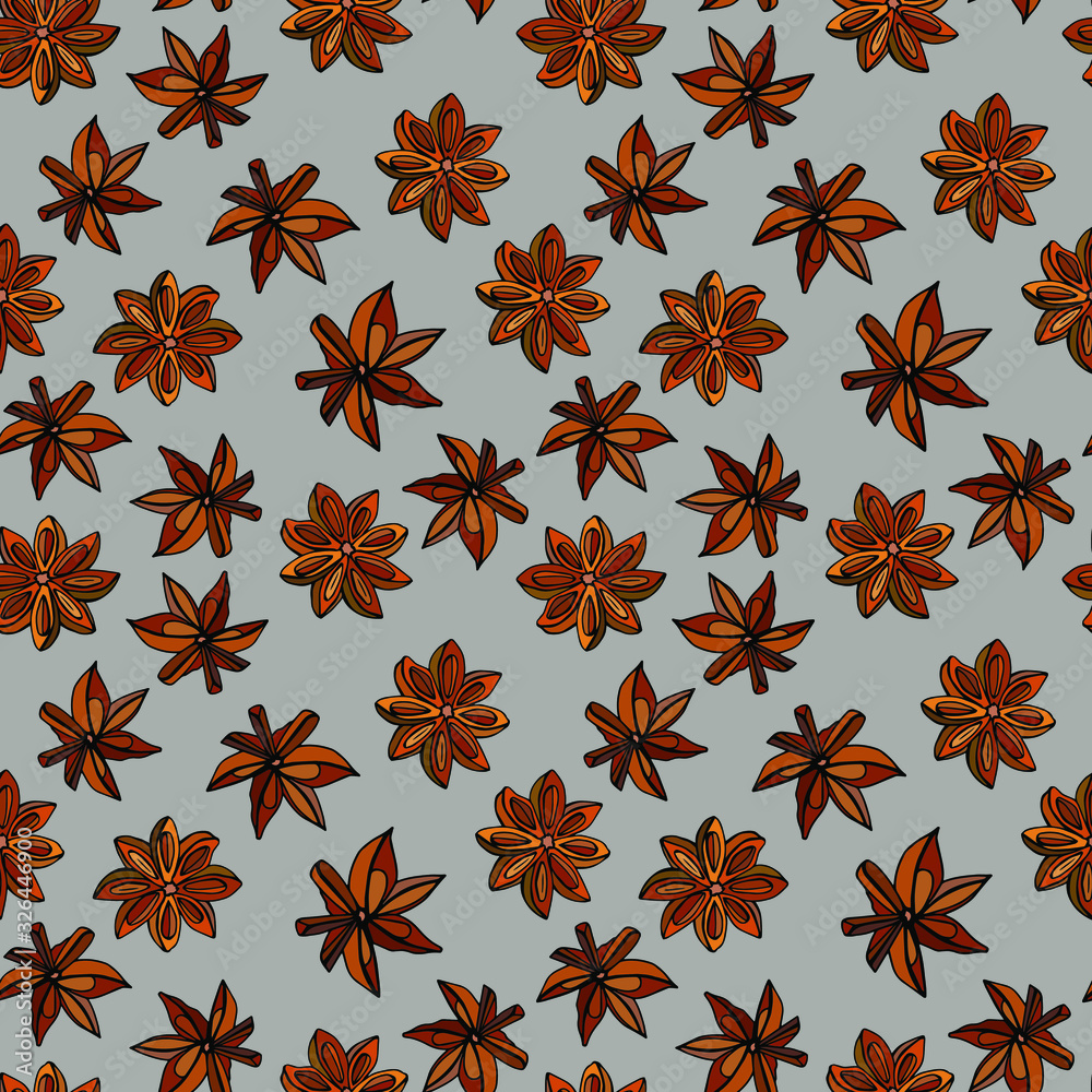 Anise star seamless pattern. Vector cartoon illustration. Stock ...
