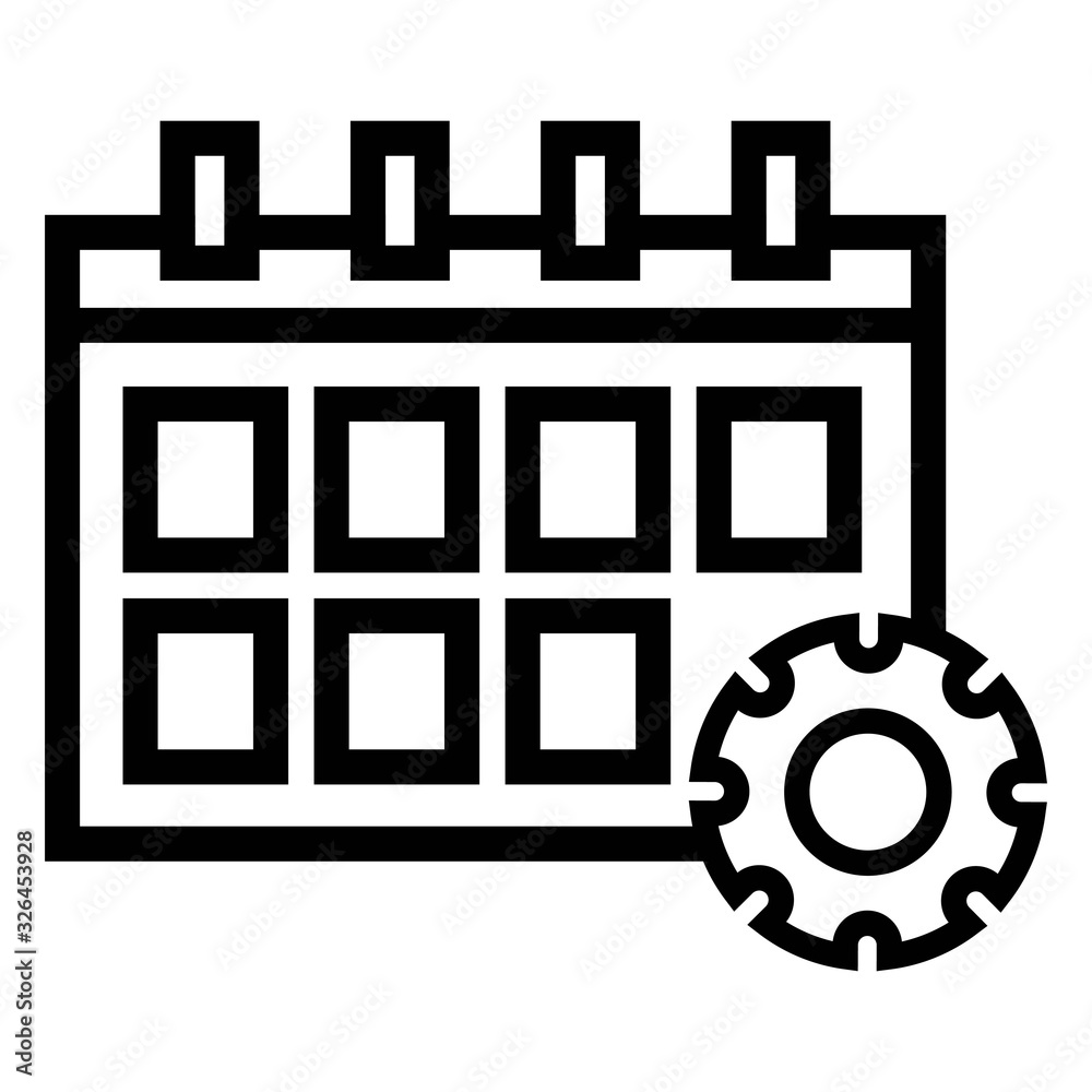 Calendar settings sign with gear or cog icon illustration. Agenda ...