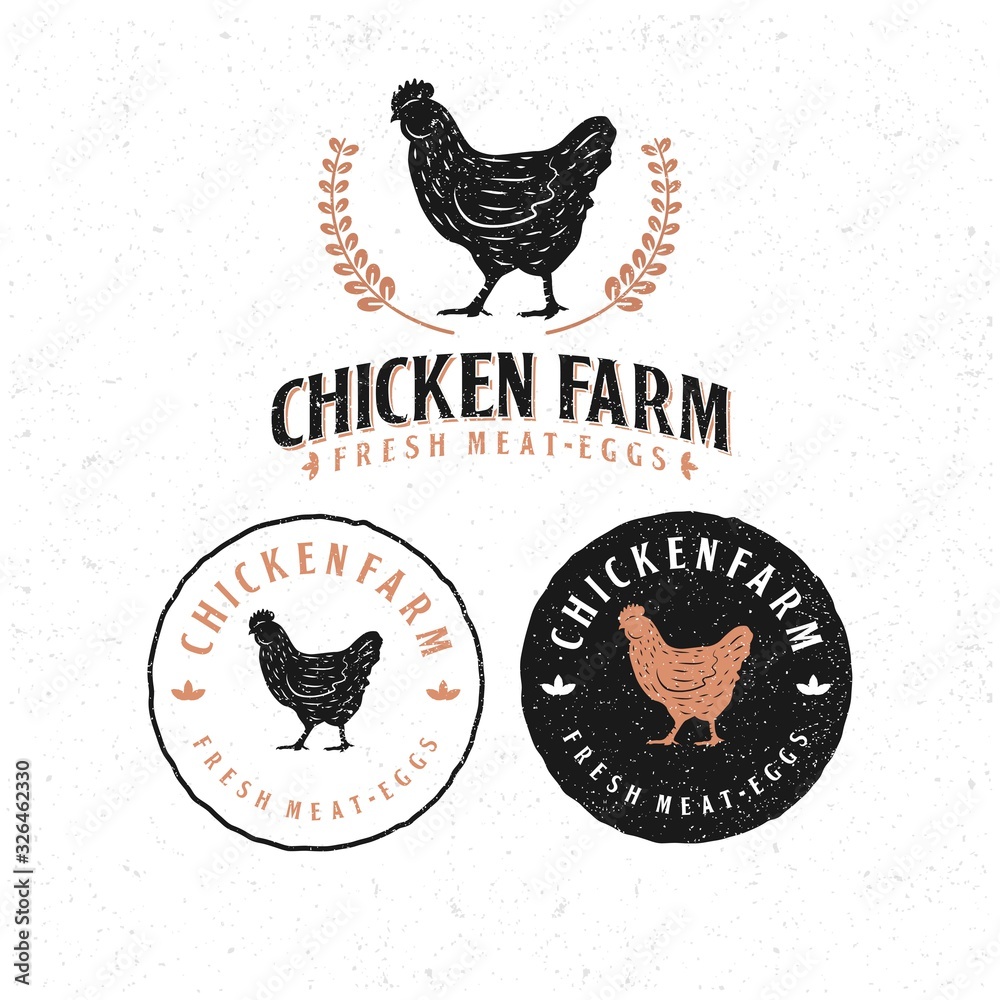 Template chicken logo. Labels, badges and design elements. Rustic and ...