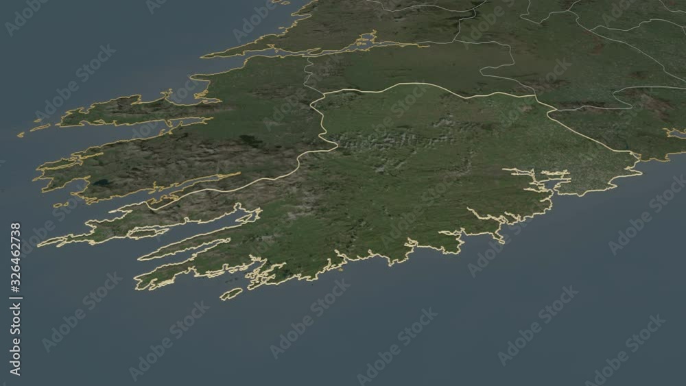 Cork, county with its capital, zoomed and extruded on the satellite map ...